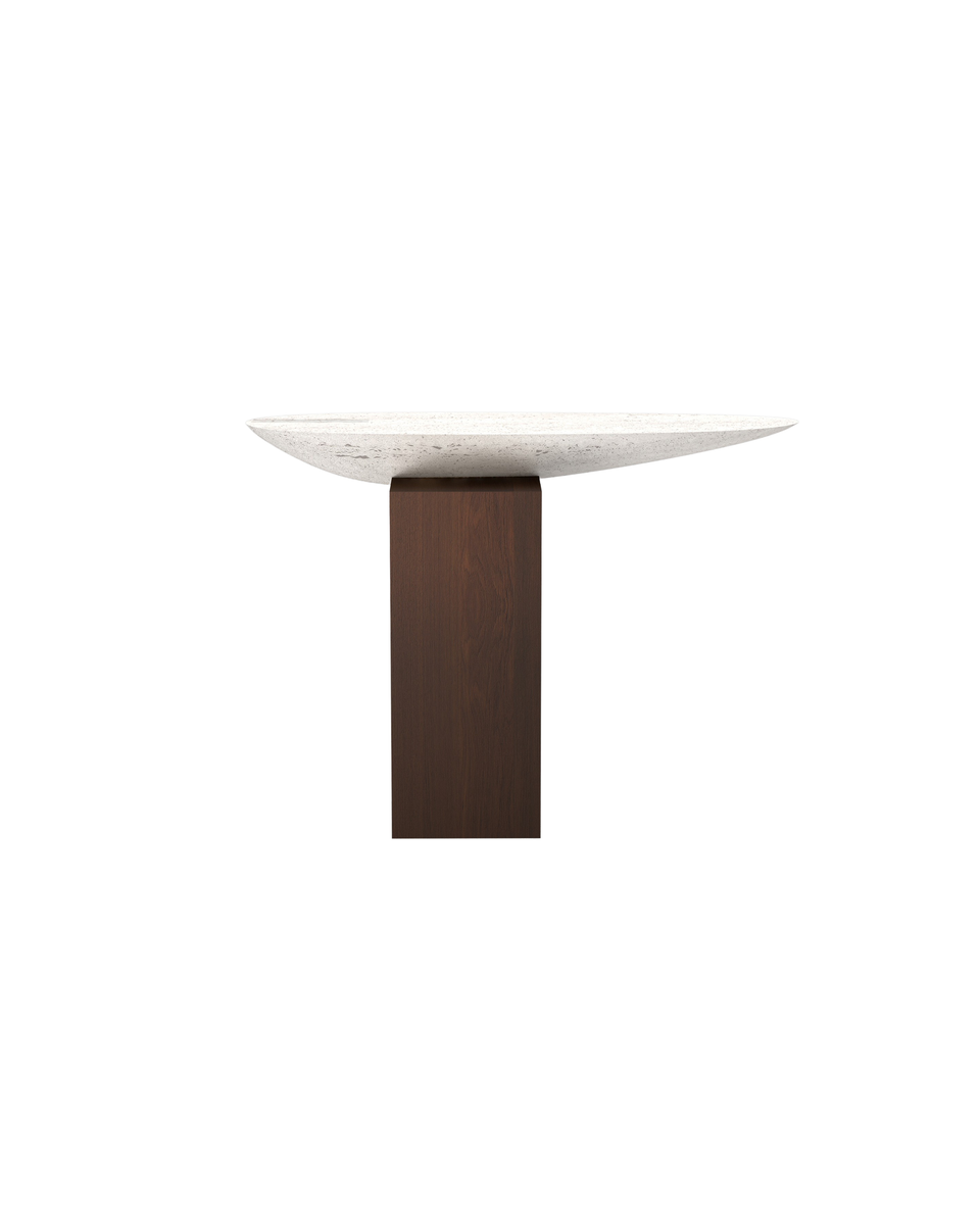 ORIGINS BROWN TRAVERTINE CONSOLE – FREEMAN GALLERY